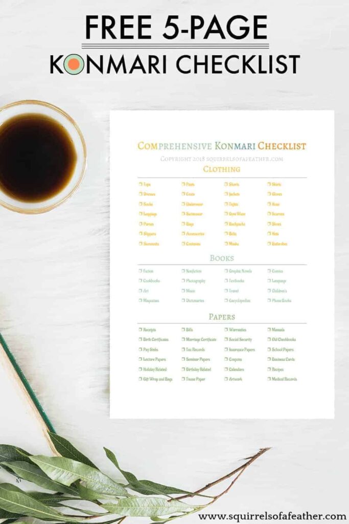 Ultimate FREE Comprehensive KonMari Checklist [5 Page Printable]